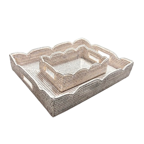 Scalloped White Washed Rattan Trays – Jacaranda Tree & Co